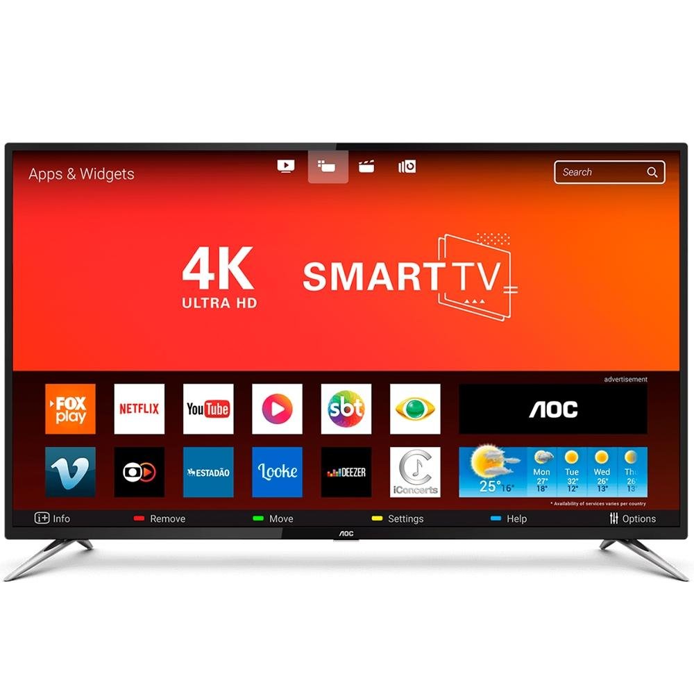 Smart TV LED 55´ UHD AOC, 4 HDMI, 2 USB, Wi-Fi | KaBuM!