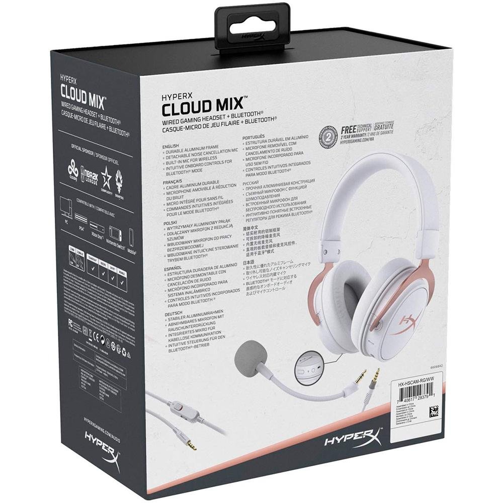 Headset Sem Fio Gamer HyperX Cloud Mix Rose Gold Bluetooth Drivers 40mm Branco HX HSCAM RG WW