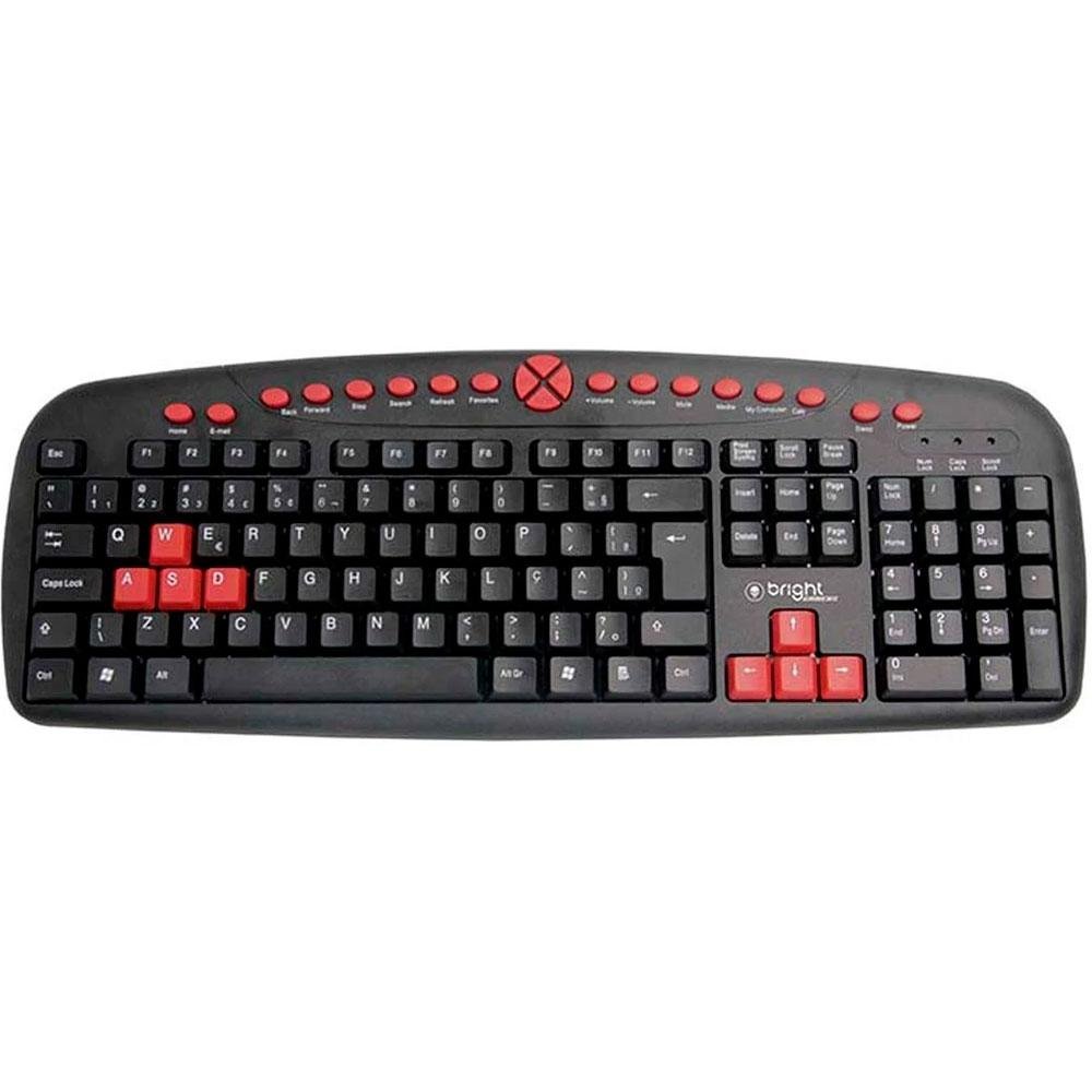 Teclado Gamer Bright Multimídia, ABNT2, Preto/Vermelho - 482 | KaBuM!