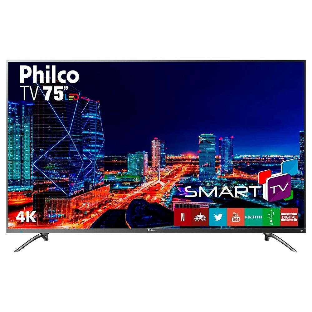 Smart TV Philco 75 Polegadas LED 4K, 3 HDMI, 2 USB, HDR10, Midia Cast e ...