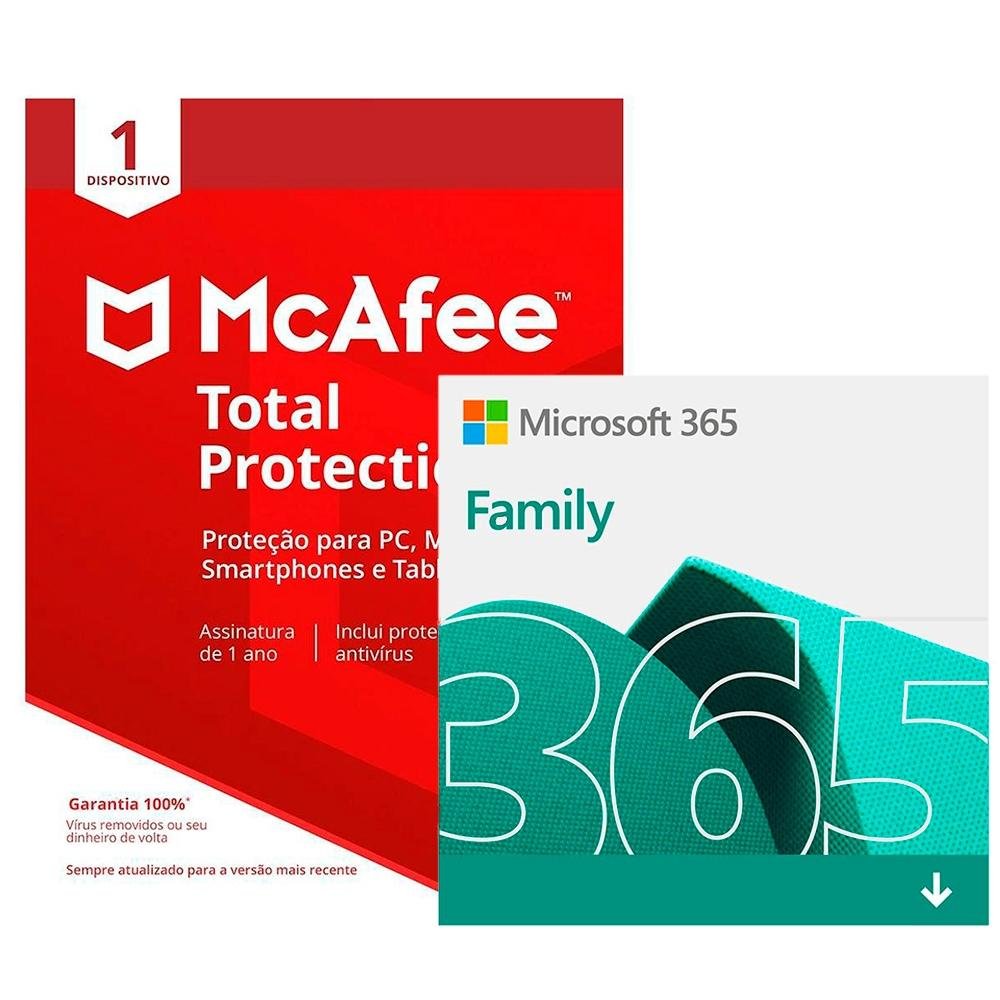 Microsoft 365 Family e McAfee Total | KaBuM!