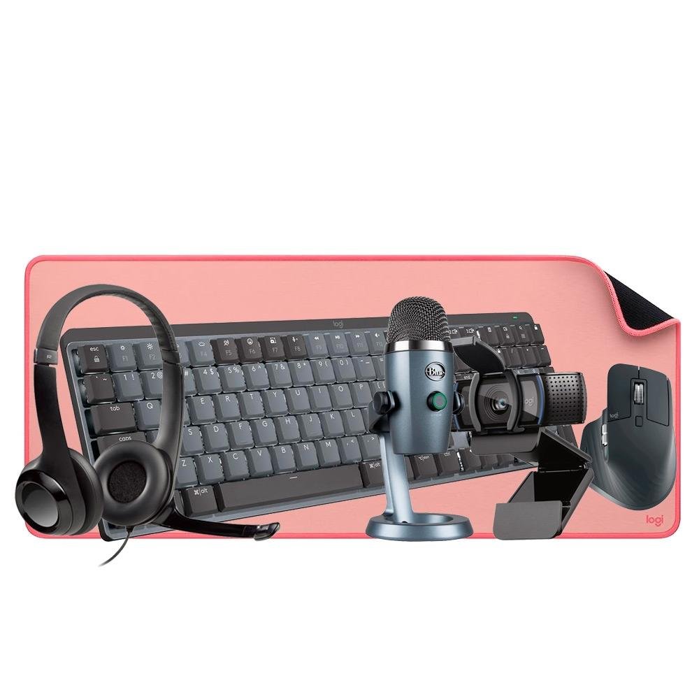Kit Logitech - Headset H390 + Teclado MX Mechanical + Mouse MX Master 3S + Mousepad Desk Mat ...