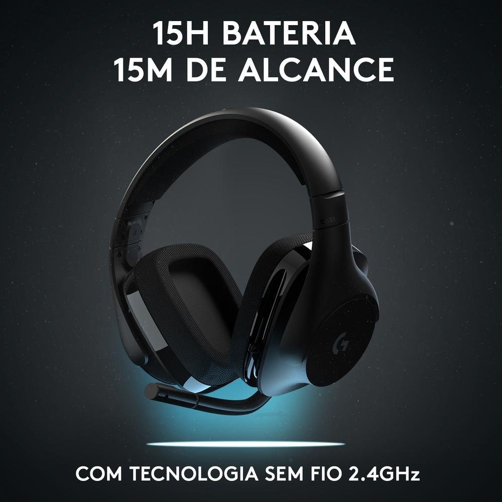 Headset Gamer Sem Fio Logitech G533 7.1 Dolby Surround com Drivers de Audio Pro G e Bateria Recarregavel 981 000633 KaBuM
