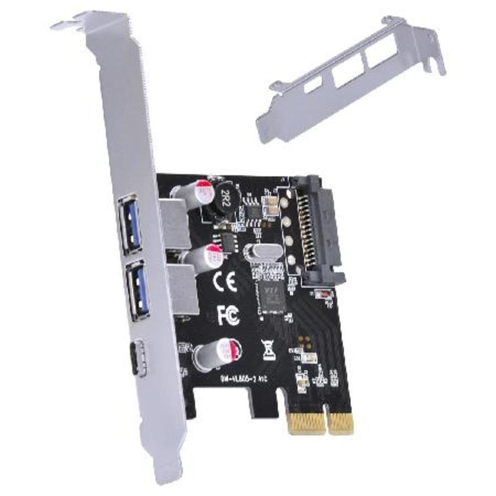 Placa Usb Com 2 Usb 3.0 + Usb Tipo C / Type C 3.1 Pci Express Pci-E X1 Com Low Profile ...