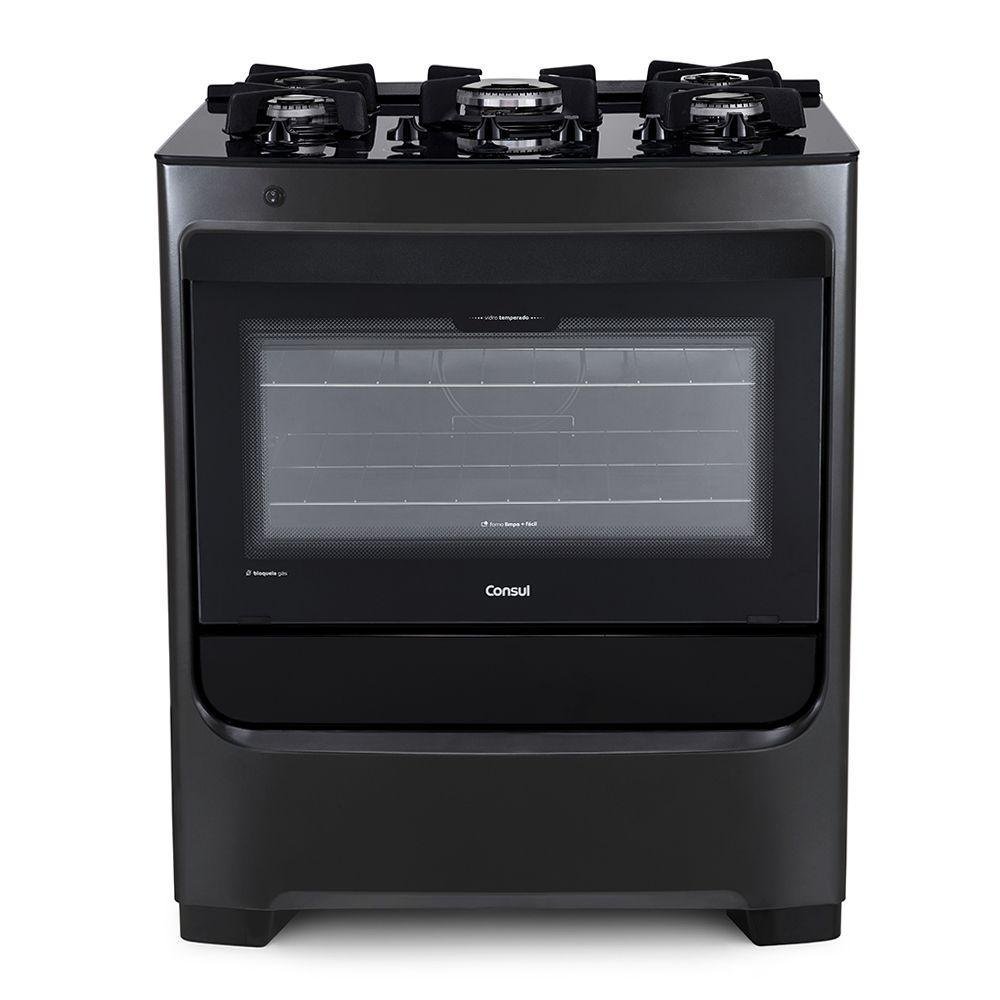 Fogão Consul Piso, 5 Bocas, Titanium, Mesa De Vidro, Bivolt - CFS5VAT