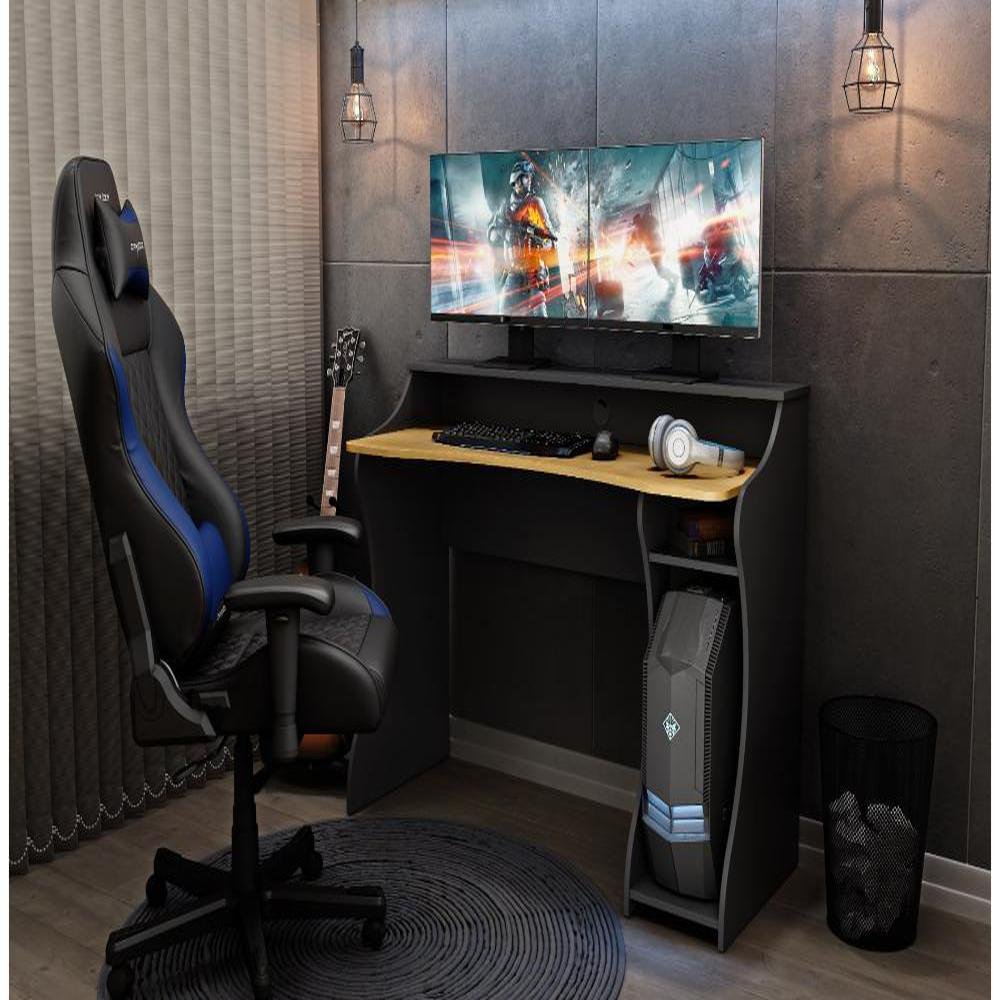 Mesa Gamer Madri - Carvalho/Preto | Kabum!