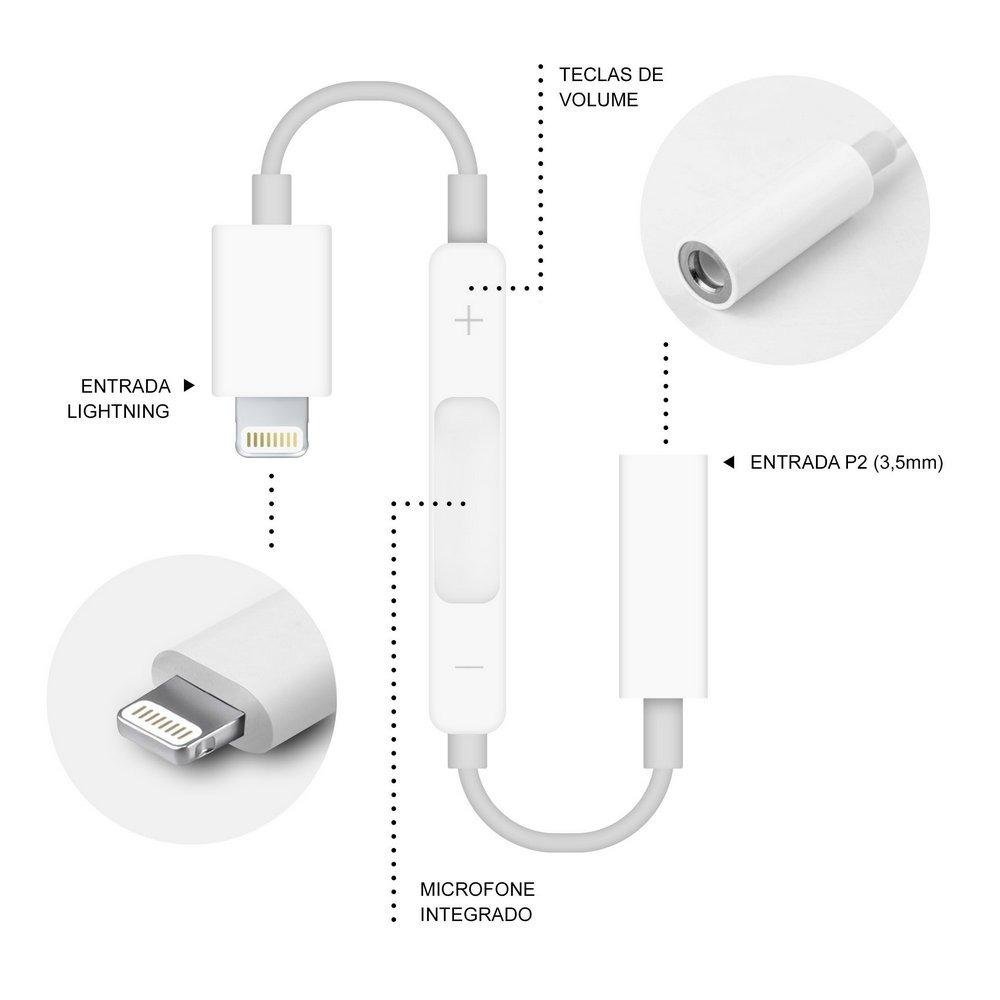 Adaptador Lightning Para P2 Com Controle De Volume