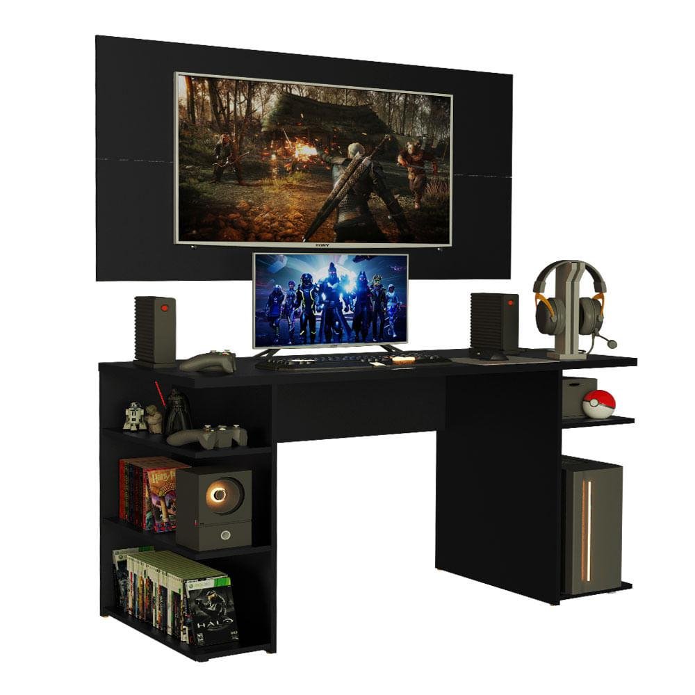 Mesa Para Computador Gamer E Painel Para Tv Até 50 Cor:preto ...