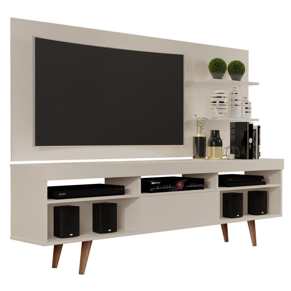 Rack Com Painel Retrô Linea Off White Rpm Móveis