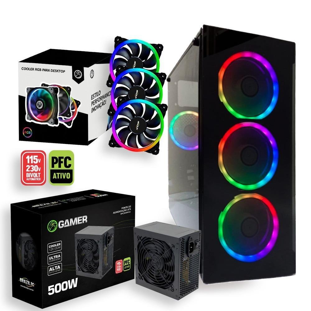 Kit Gabinete C3147 Gamer + Fonte 500w - Brazil Pc- C/ Lateral De Vidro ...