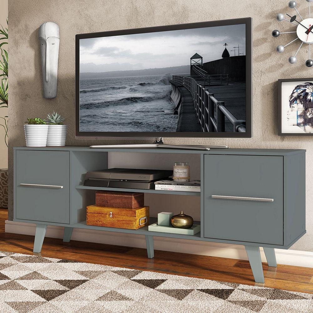 Rack Para Tv Até 55 Polegadas Madesa Copenhagen Cinza Cor:cinza | KaBuM!