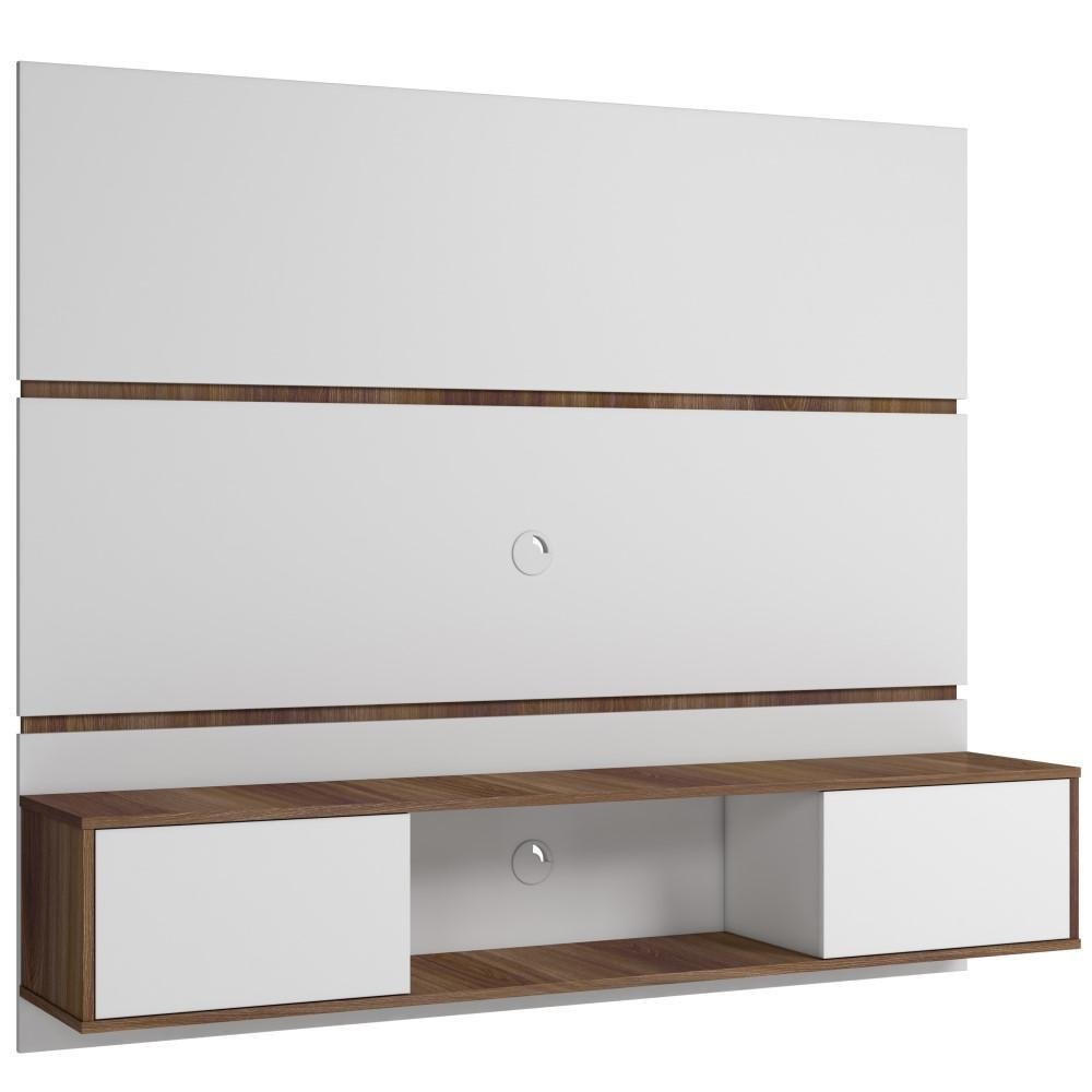 Painel Home Suspenso Para Tv Até 60 Polegadas Sala De Estar 2 Portas 1 Nicho 160 Cm Branco Marrom