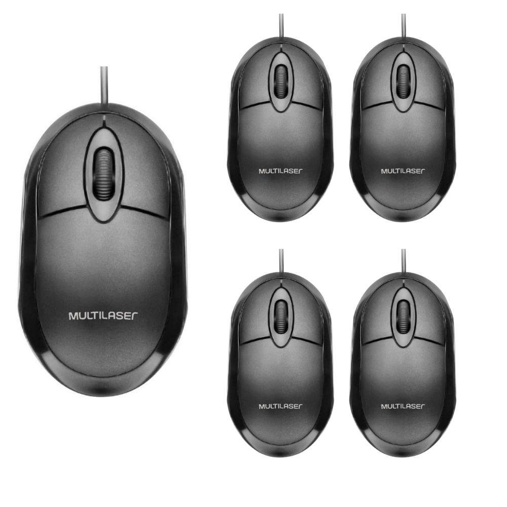Combo 5x Mouse Multilaser Classic, Óptico, Full Black - Mo300 | KaBuM!