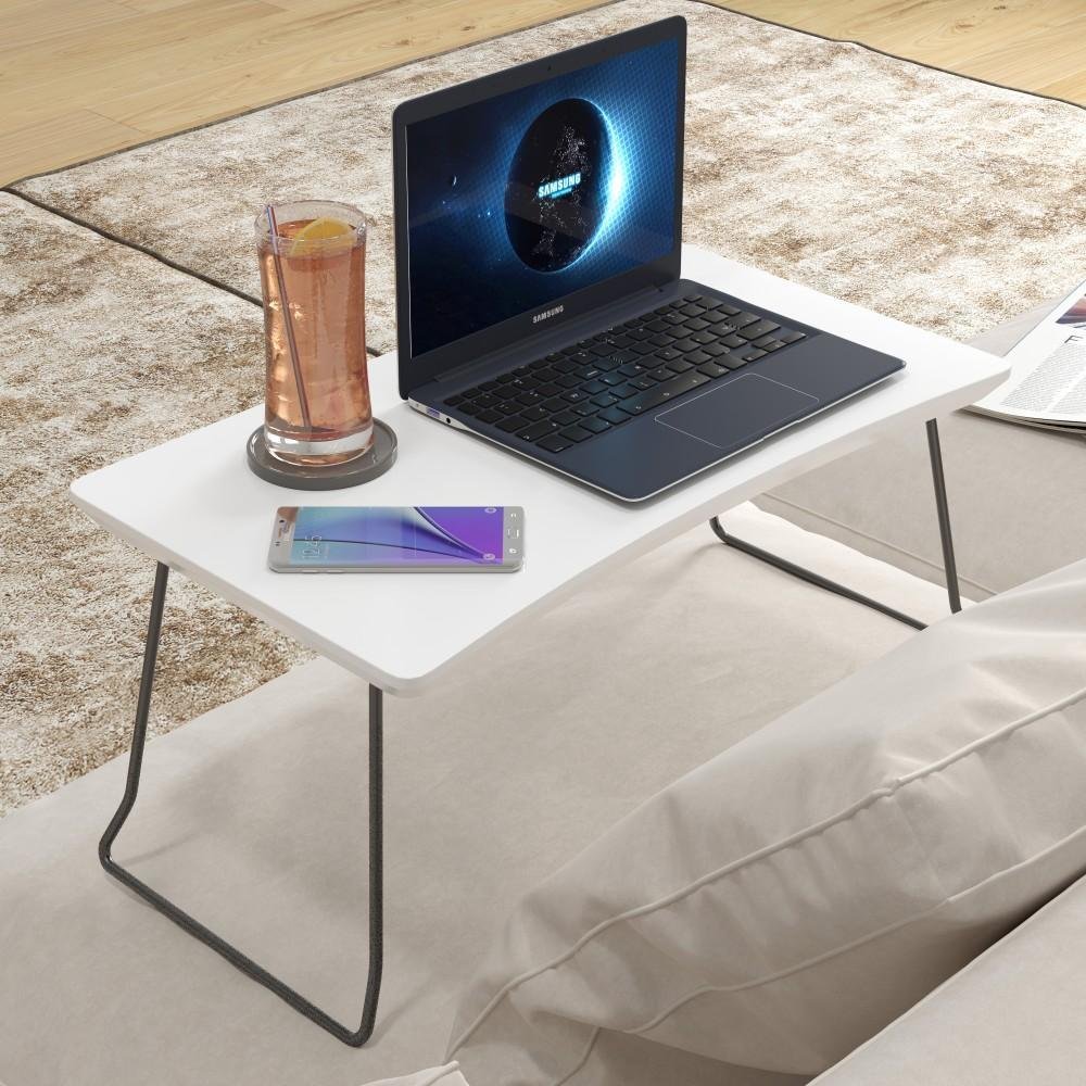 Mesa Suporte Dobrável Para Notebook E Café Com Pés De Ferro - Branco