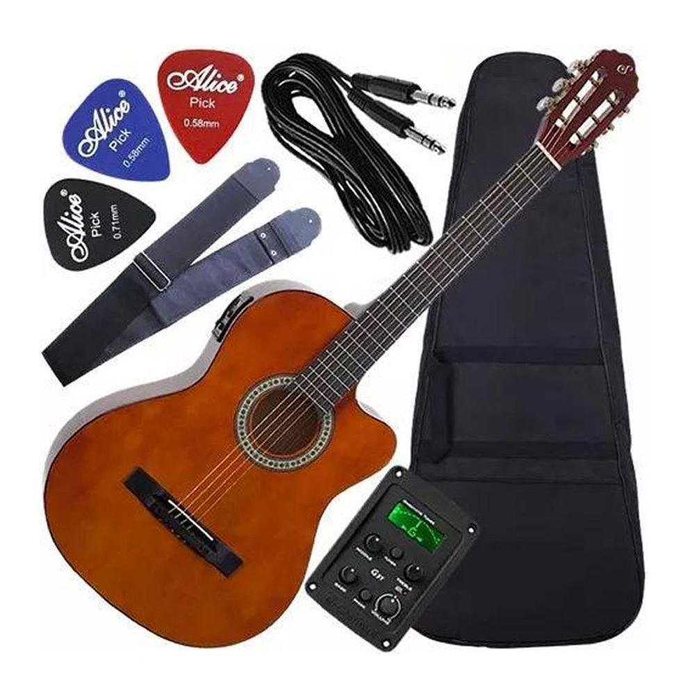 Kit - Violão Elétrico Nylon NF14, Giannini, Natural | KaBuM!