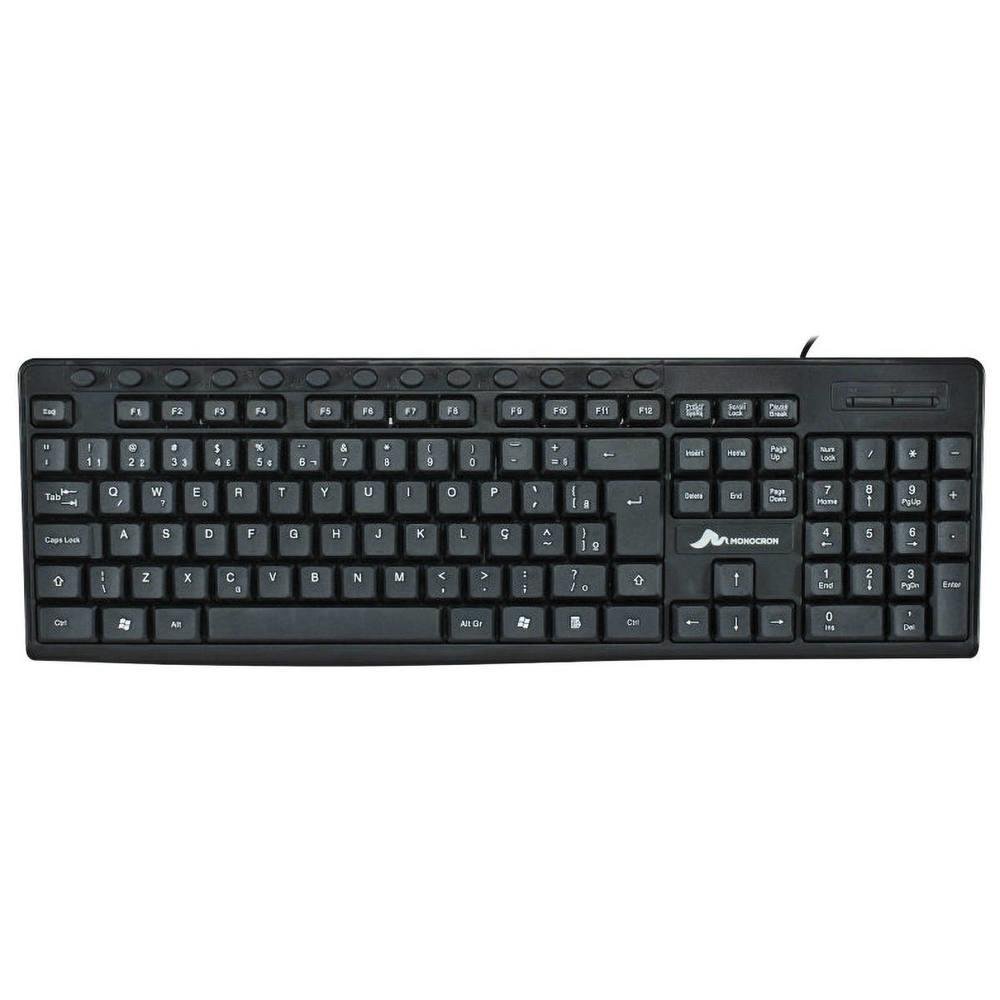 Teclado Monocron Teclas Multimídia ABNT2 Preto | KaBuM!