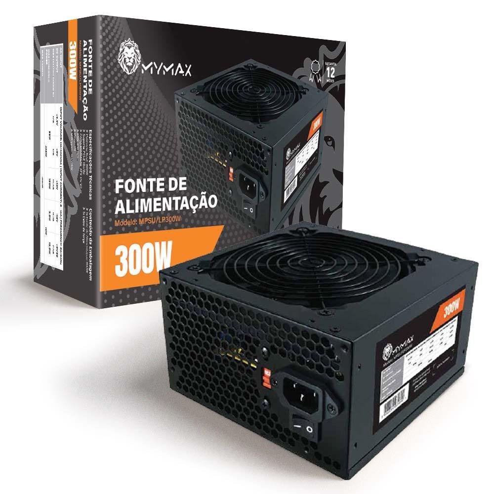 Fonte Mymax ATX 300W Real Bivolt com Cabo Preto