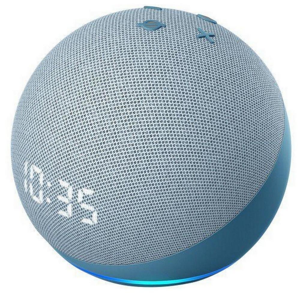 Echo Dot Amazon Com Relógio, 4ª Geração, Azul | KaBuM!