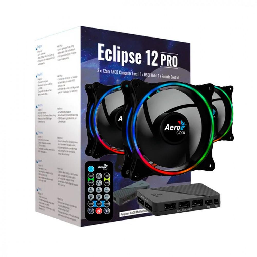 Kit 3 Coolers Eclipse 12 Pro ARGB HUB Controle