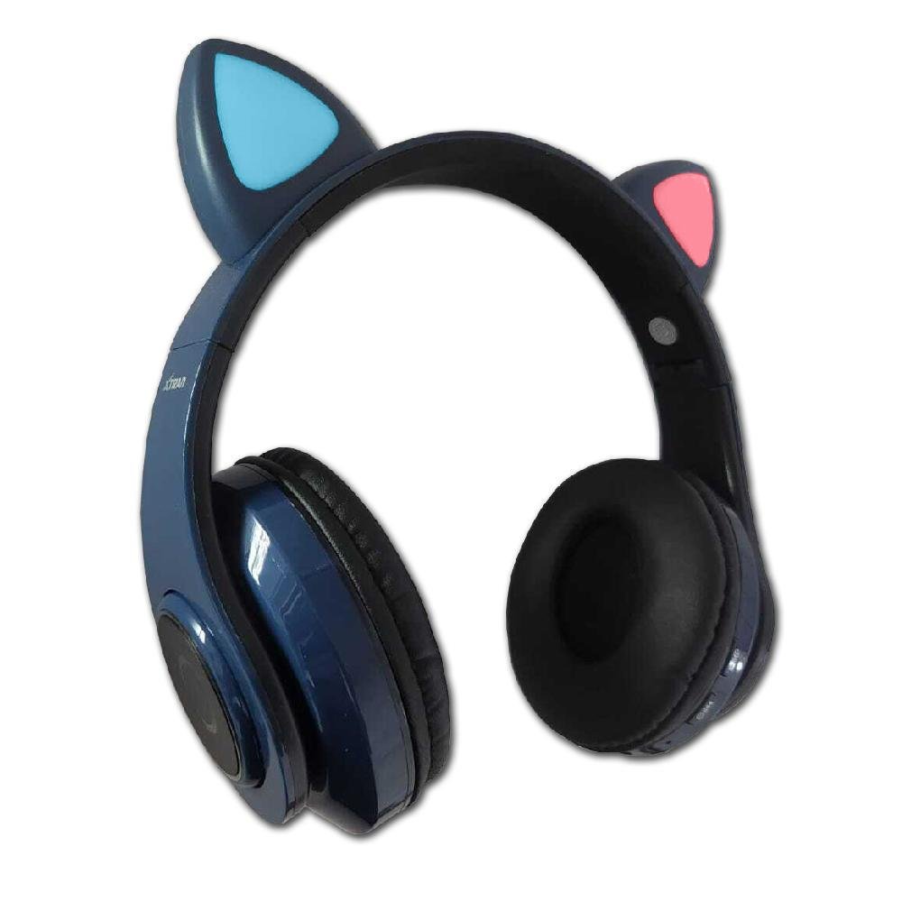 Headset Xtrad Orelha Gato, LED, Bluetooth - Azul | KaBuM!