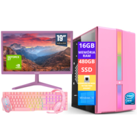 PC Gamer I7 16GB GT 710 Rosa Monitor Kit KaBuM