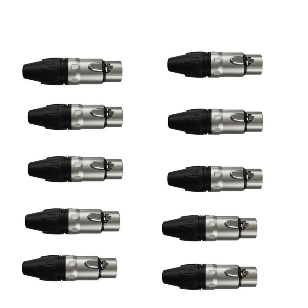 Kit 10 Conectores Linha XLR Plug Fêmea 3 Polos Kit 10 Conectores Linha XLR Plug Fêmea 3 Polos