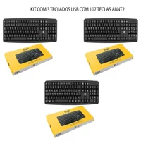 Kit 3 Unidades Teclados USB Com Fio ABNT2 KaBuM