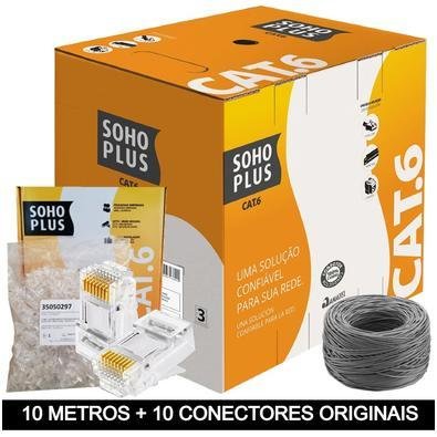 Cabo 10 Metros 10 Conectores Rj45 Cat6 Cinza