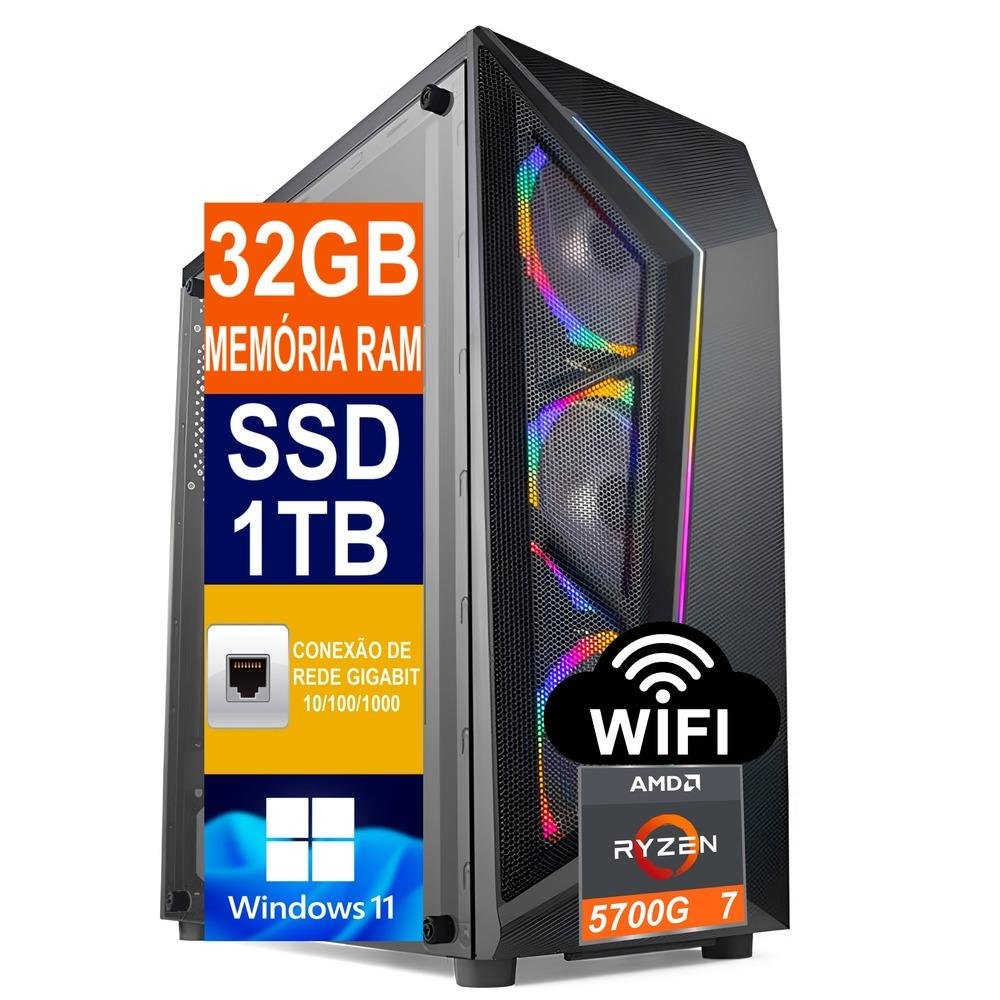 PC AMD Ryzen 7 32GB DDR4 SSD 1TB M2 KaBuM