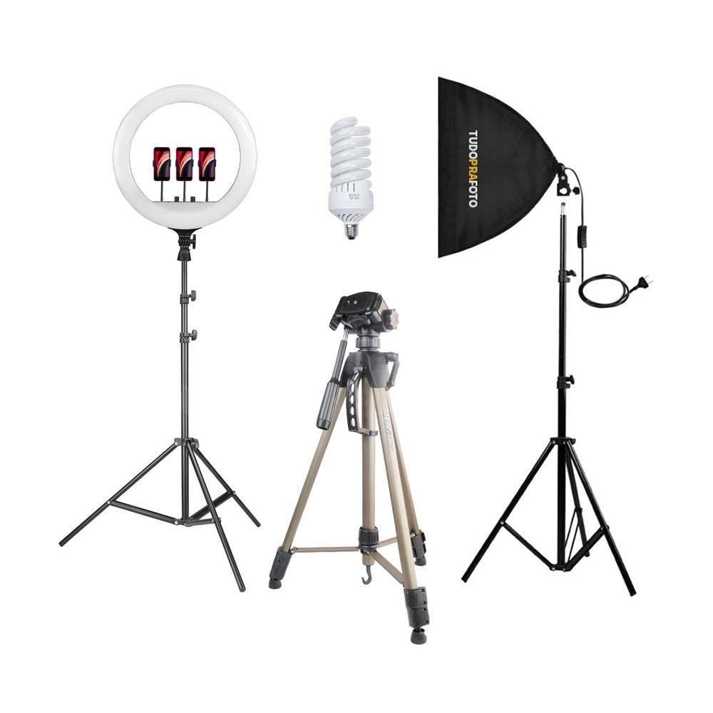Estúdio Fotográfico Ring LED E Softbox KaBuM