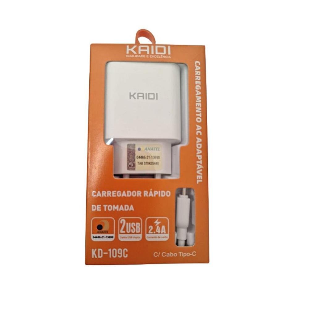 Carregador De Tomada Kaidi 109c Rápido 2 USB