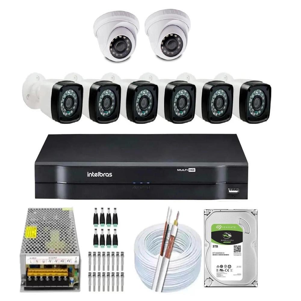 Kit Cftv 8 Câmeras Intelbras DVR 3TB KaBuM