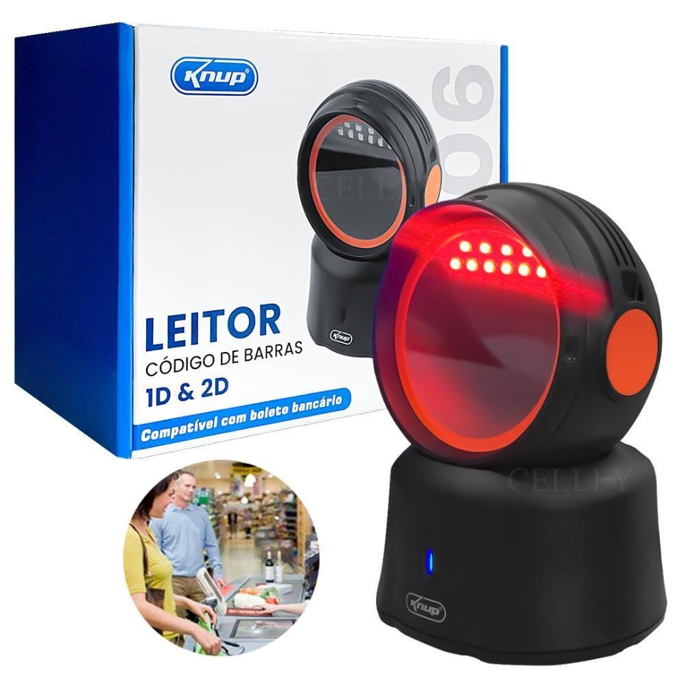 Leitor Código De Barras Com Fio Knup 1D 2D KaBuM