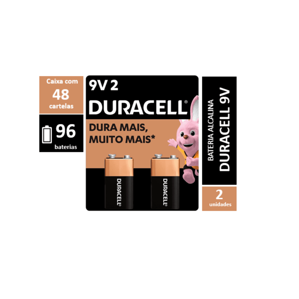 Caixa 96 Baterias 9v Duracell 48x2un KaBuM