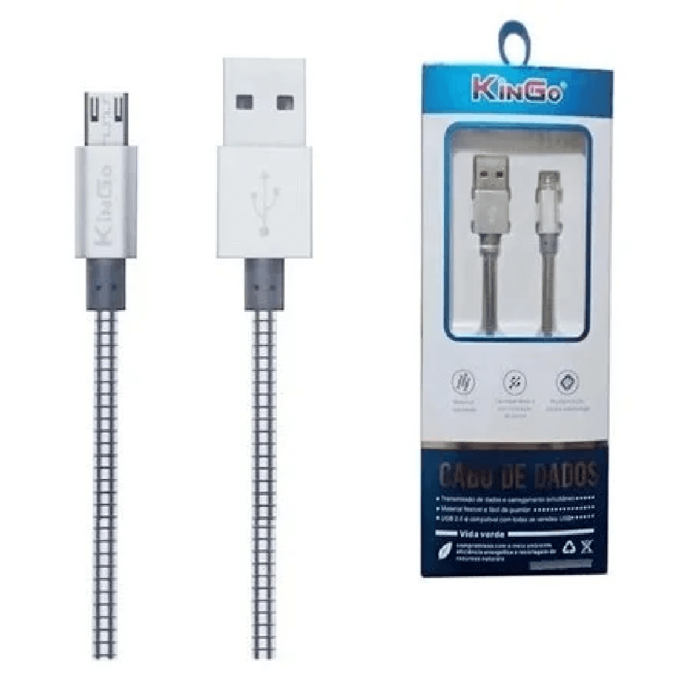 Cabo Kingo Metalizado USB V8 21a 1 Metro KaBuM