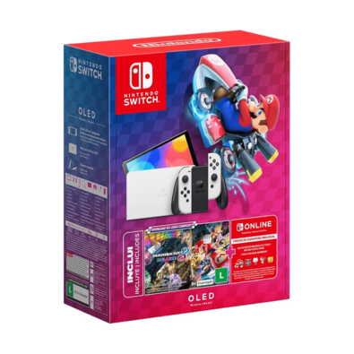 Console Nintendo Switch Oled Branco Com Mario Kart 8