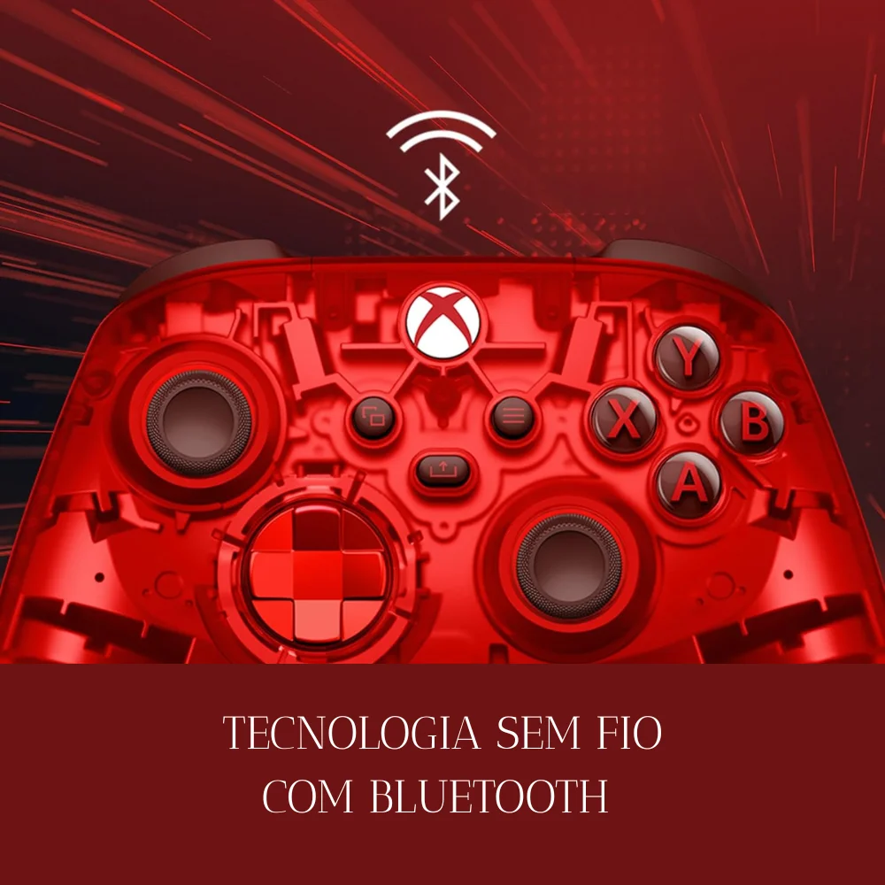 Vermelho X Transparente Controle Sem Fio Xbox Series S X One Vermelho